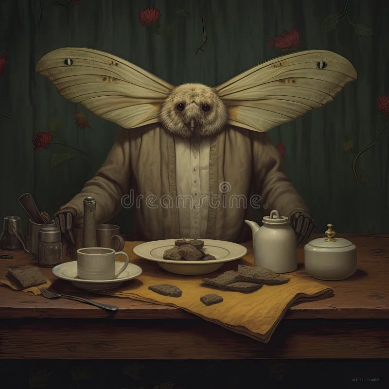 Generative AI Insect Moth Transformed into a Humanoid Figure, Sitting ...