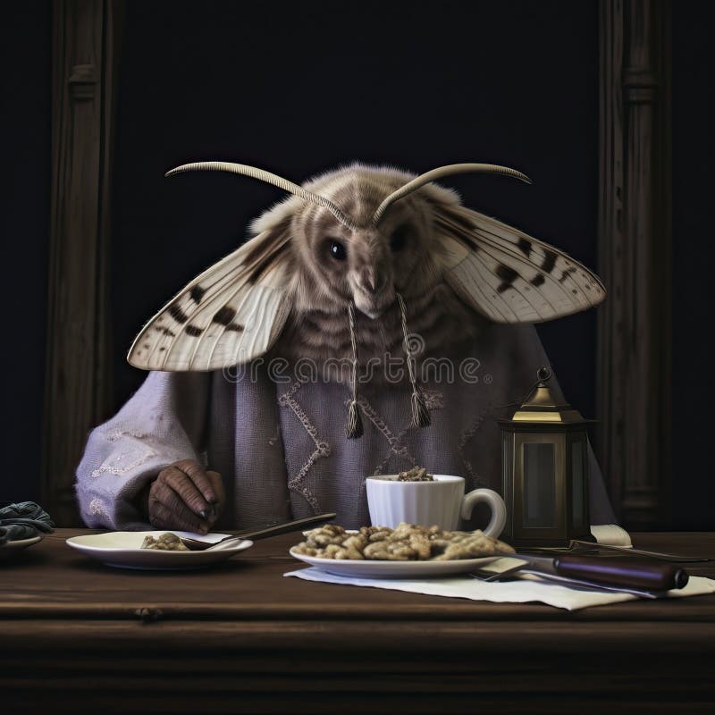 Generative AI Insect Moth Transformed into a Humanoid Figure, Sitting ...