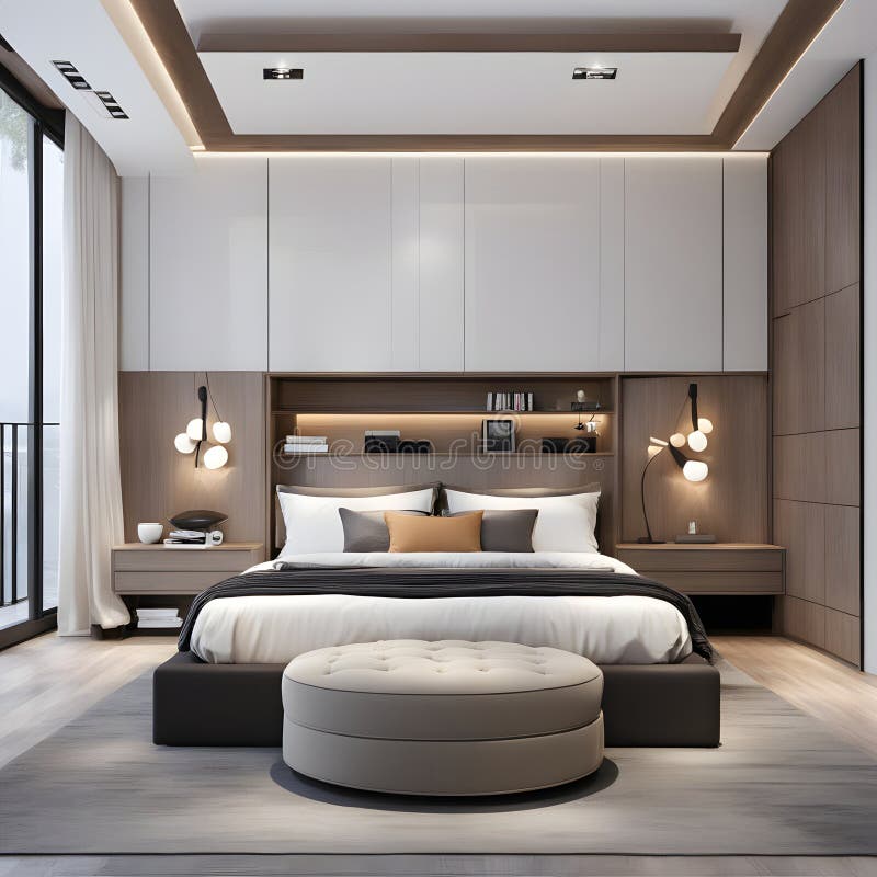 Interior Design Modern Style Bedroom. Generative AI. Stock Illustration ...