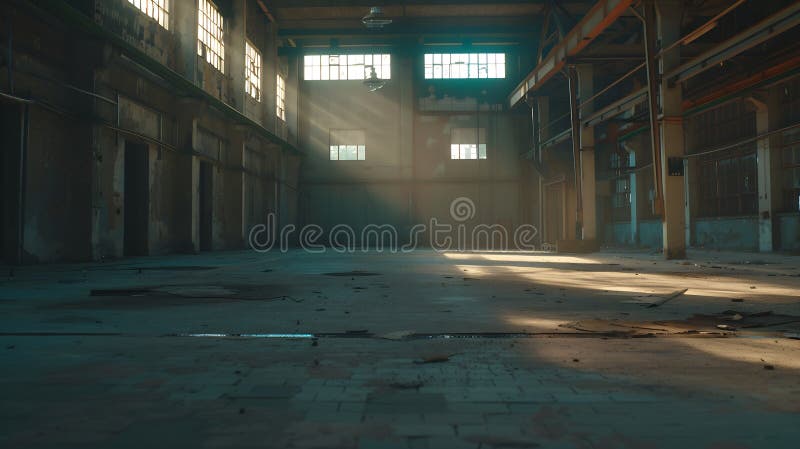 Generative AI the Interior of a Machine Hall at an Abandoned Industrial ...