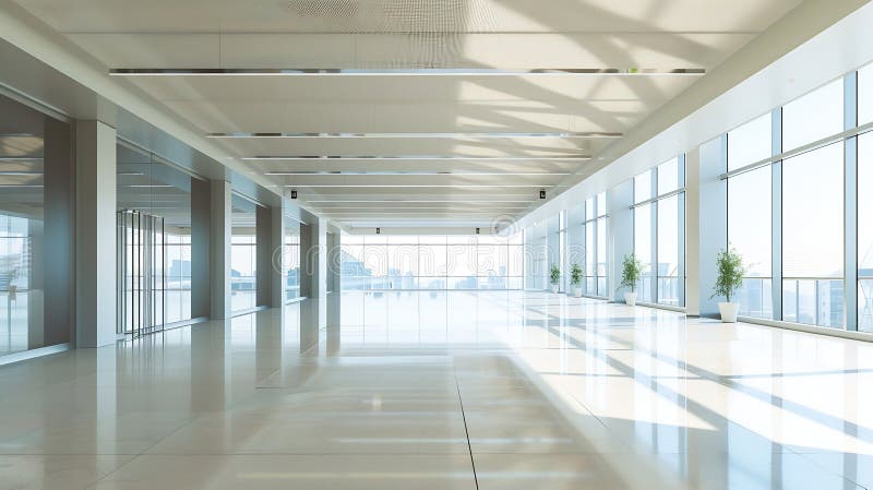 Generative AI Interior of Modern Empty Office Building.Open Ceiling ...