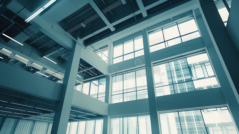 Generative AI Interior of Modern Empty Office Building.Open Ceiling ...