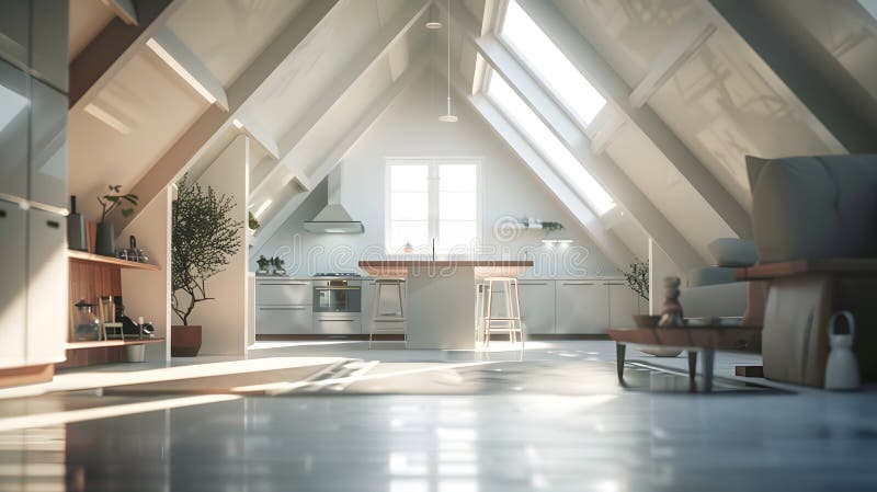 Generative AI Interior of Modern Luxury Apartment Empty Attic Kitchen ...