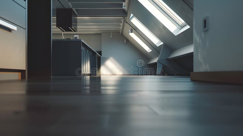 Generative AI Interior of Modern Luxury Apartment Empty Attic Kitchen ...