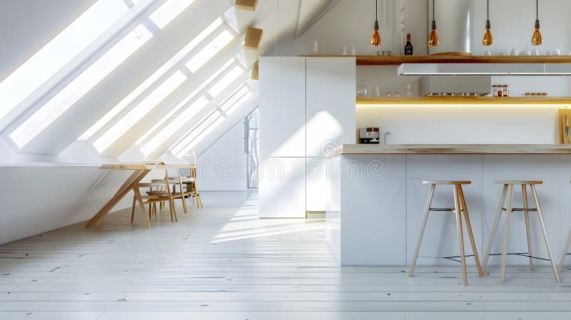 Generative AI Interior of Modern Luxury Apartment Empty Attic Kitchen ...