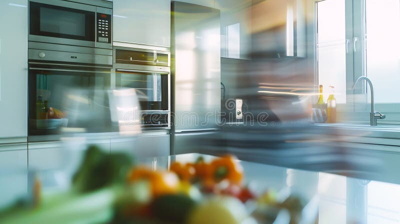 Generative AI Interior View of the Bright and Modern Kitchen with a ...
