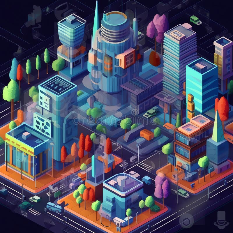 Generative AI Isometric City Urban Elements- Stock Illustration ...