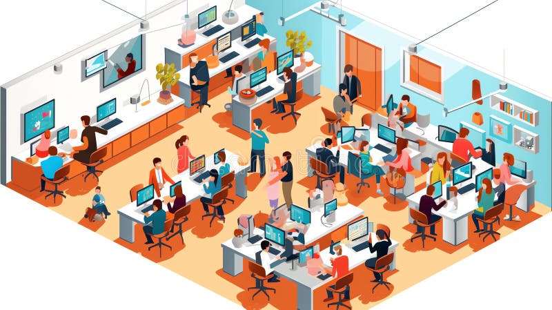 Generative AI Isometric Computer Classroom with- Stock Illustration ...