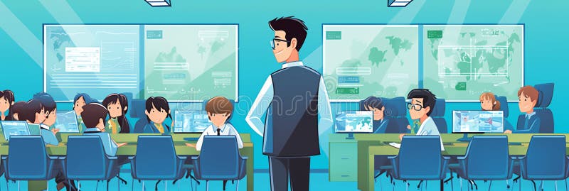 Generative AI Isometric Computer Classroom with- Stock Illustration ...