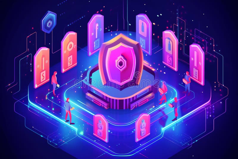 Generative AI Isometric Internet Security and- Stock Illustration - Illustration of network ...