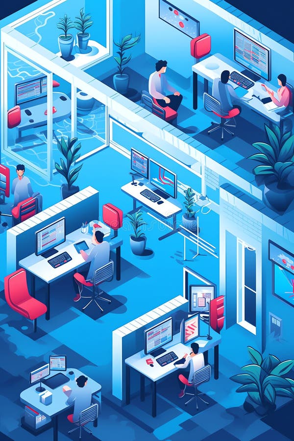 Generative AI Isometric Modern Office Interior- Stock Illustration ...