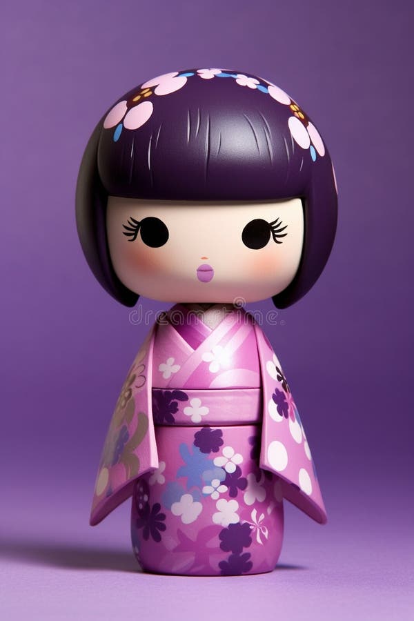 Generative Ai Japanese Kokeshi Doll With Short Hair And Kimono Stock