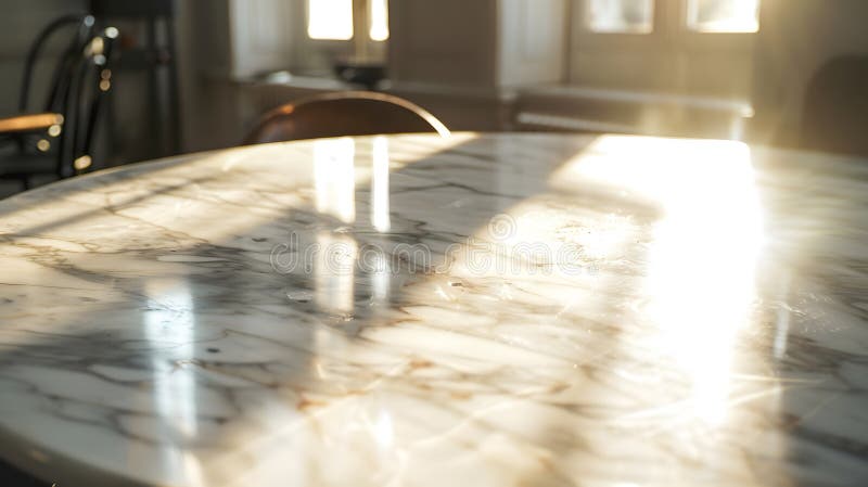 Generative AI Kitchen Table Empty Marble Table and Sunlight Business ...