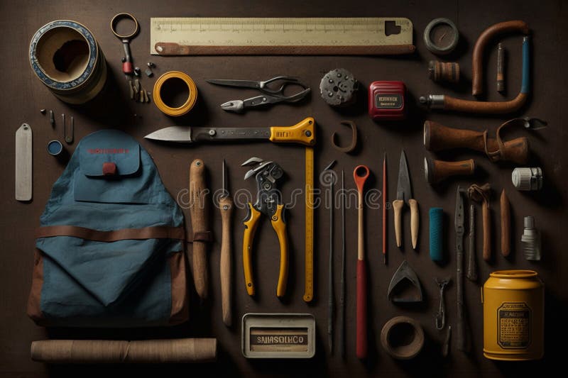 Generative AI Labour Day Flat Lay Workers Tools Stock Illustration ...