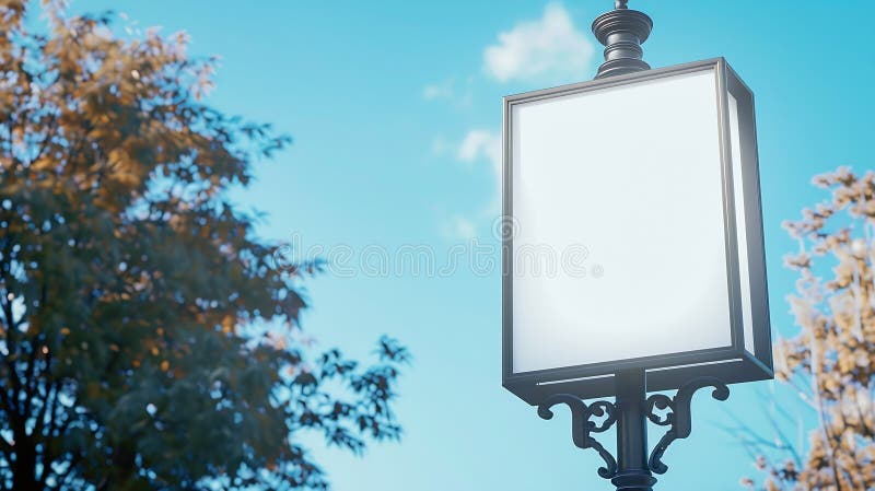 Generative AI a Lamp Post with an Elevated Blank Poster Mockup an Empty ...