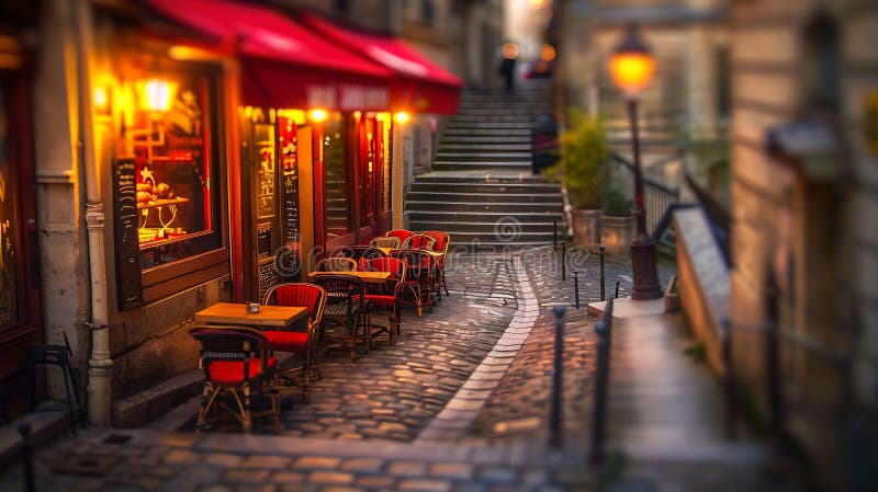 Generative AI Lamplight Cafes and Steep Steps Paris Business Concept ...
