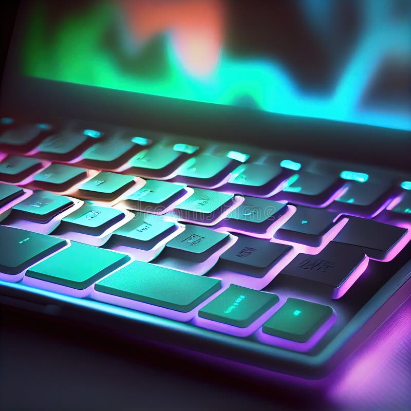 Generative AI: Laptop Computer with Modern Neon Keyboard Stock ...
