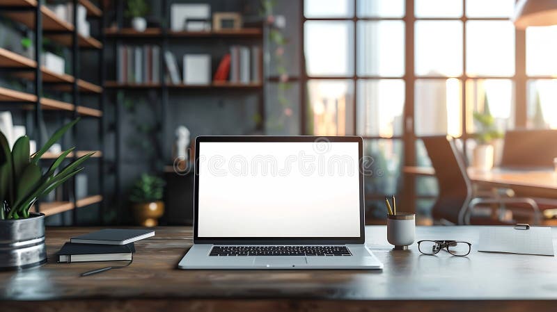 Generative AI Laptop Device Mock Up Template Design on Office Workplace ...