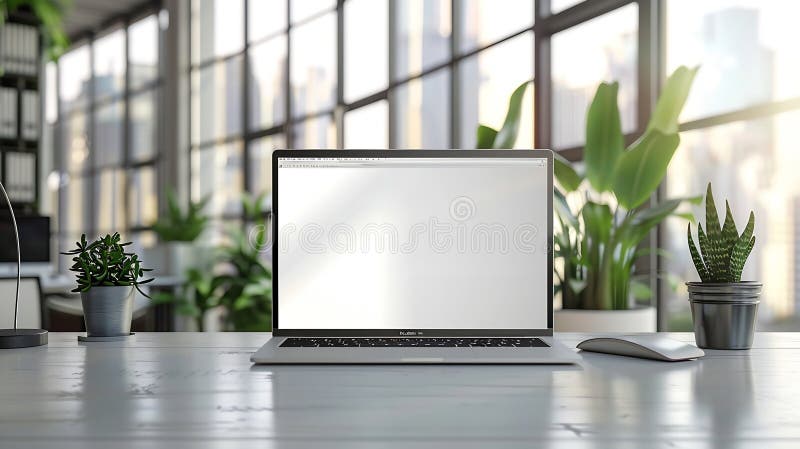 Generative AI Laptop Device Mock Up Template Design on Office Workplace ...