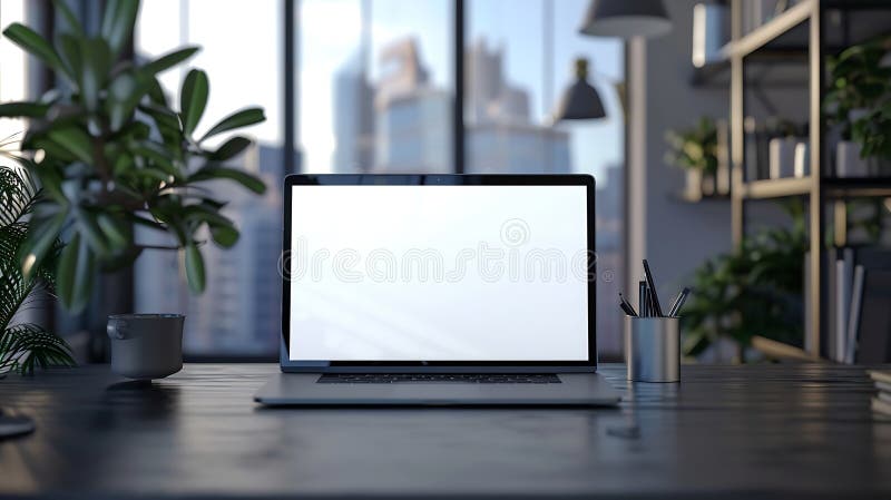 Generative AI Laptop Device Mock Up Template Design on Office Workplace ...