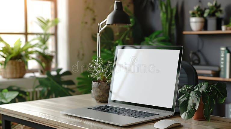 Generative AI Laptop Device Mock Up Template Design on Office Workplace ...