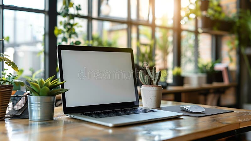 Generative AI Laptop Device Mock Up Template Design on Office Workplace ...