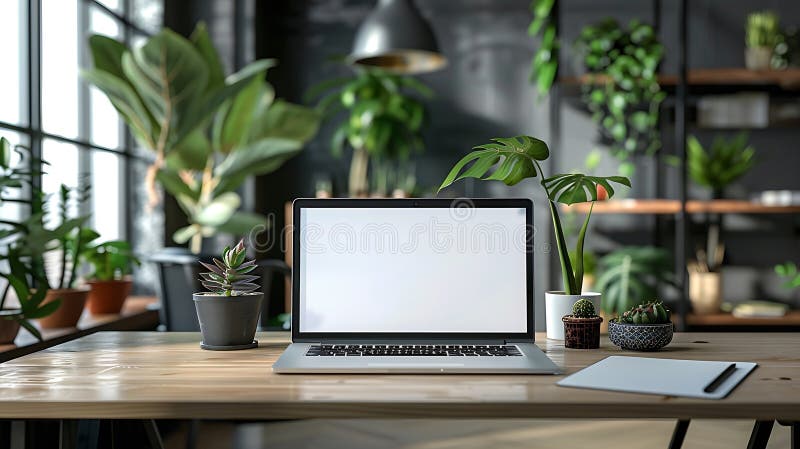 Generative AI Laptop Device Mock Up Template Design on Office Workplace ...