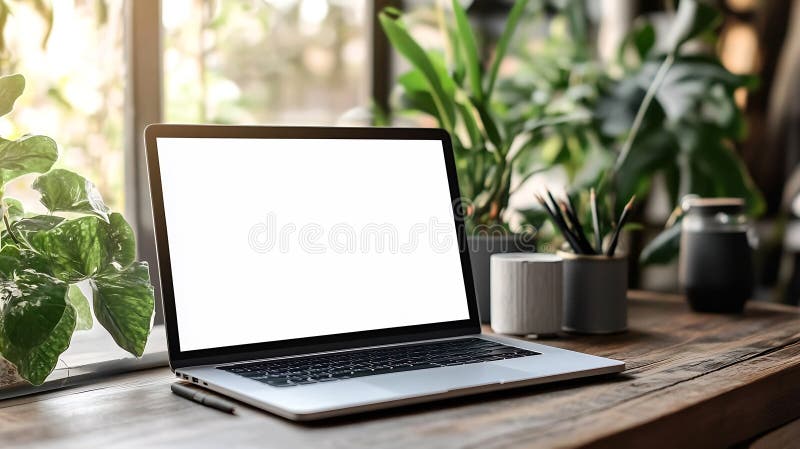 Generative AI Laptop Device Mock Up Template Design on Office Workplace ...