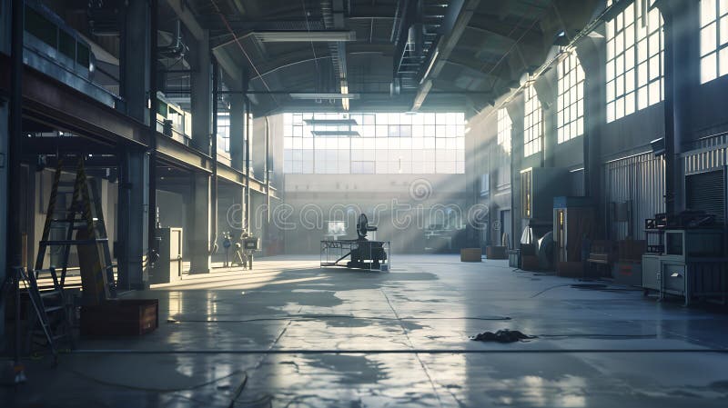 Generative AI Large Factory Workshop Space Building Business Concept ...