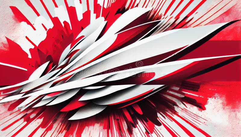 Generative AI, Layered Red and White Brushstrokes Abstract Design Stock ...