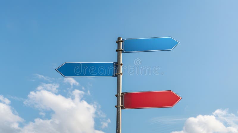 Generative AI Left and Right Direction Sign on Road Blue Sky Background ...