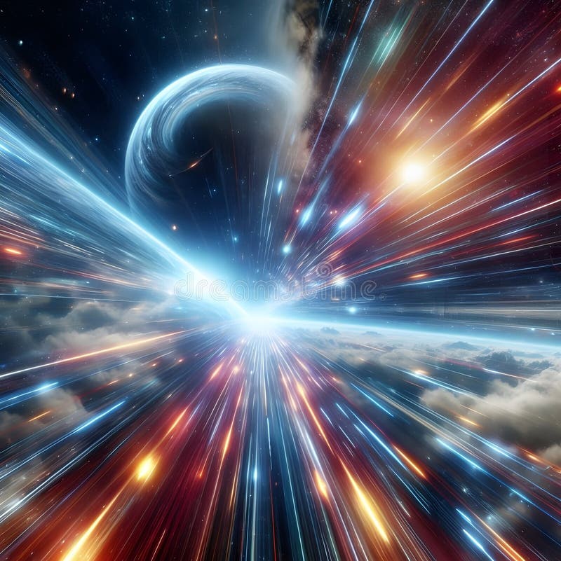 Generative AI Light Trail Streaks in Space Stock Illustration ...