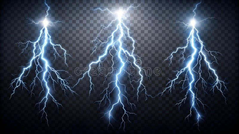 Set Isolated Realistic Lightnings with Transparency for Design Stock ...
