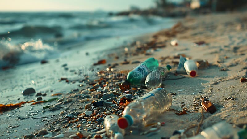 Generative AI Litter at the Sandy Beach Plastic Waste Left on the Beach ...