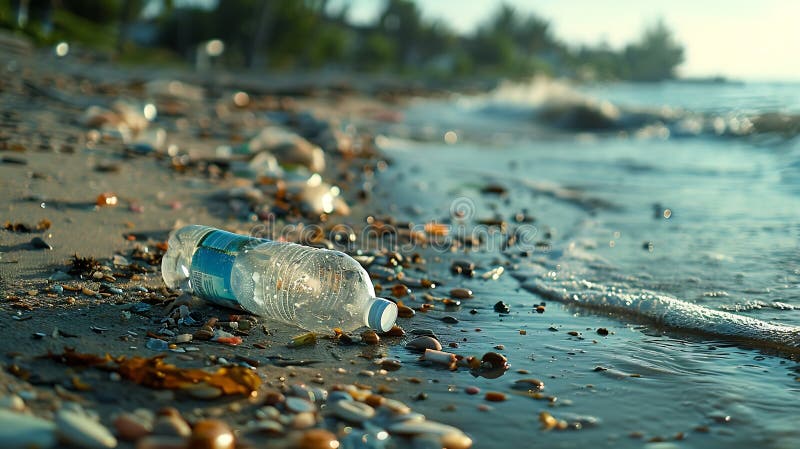 Generative AI Litter at the Sandy Beach Plastic Waste Left on the Beach ...
