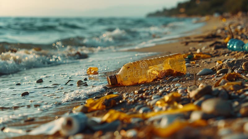 Generative AI Litter at the Sandy Beach Plastic Waste Left on the Beach ...