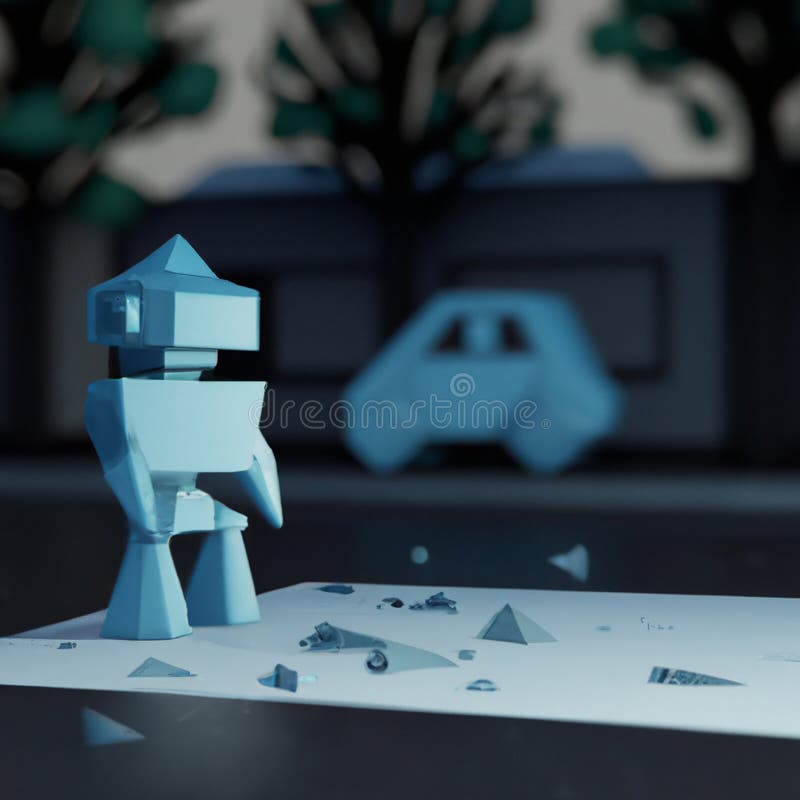 Generative AI of Low Poly Illustration with Cute Small Robot Stock ...