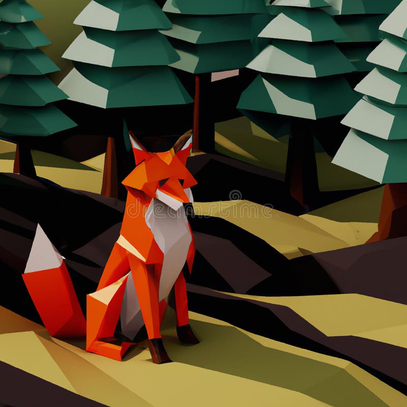 Generative AI of Low Poly Illustration with Orange Fox Stock ...
