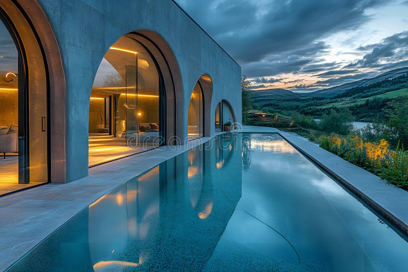 Generative AI. Luxurious Infinity Pool Reflecting Modern Architecture ...