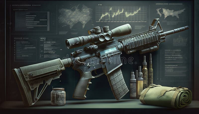 Generative AI of a Machine Gun with Ammunition and Map in the ...