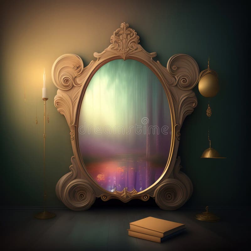 Generative AI: Magic Mirror in a Fantasy Room Stock Illustration ...