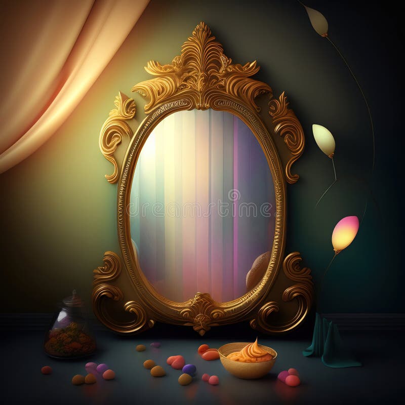 Generative AI: Magic Mirror in a Fantasy Room Stock Illustration ...