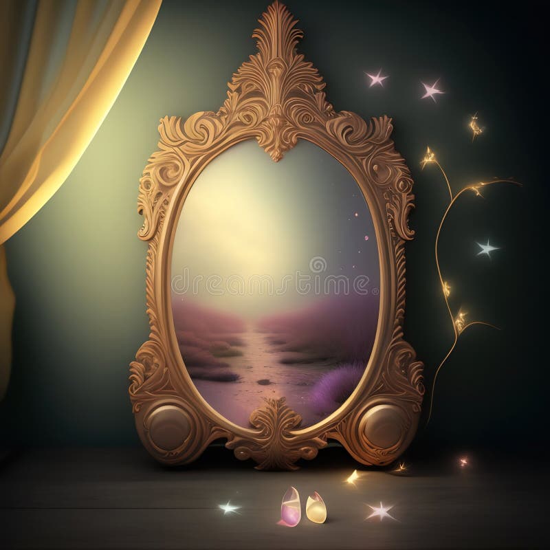 Generative AI: Magic Mirror in a Fantasy Room Stock Illustration ...
