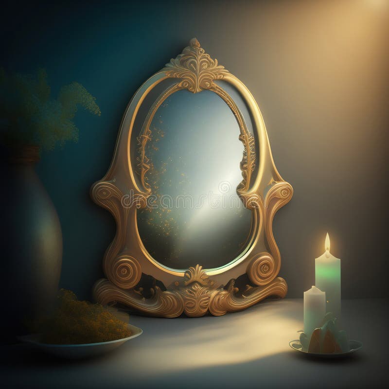 Generative AI: Magic Mirror in a Fantasy Room Stock Illustration ...