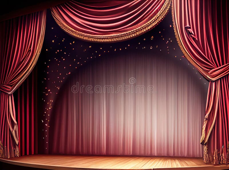 Magic Theater Stage Red Curtains Show Spotlight. Illustration AI ...