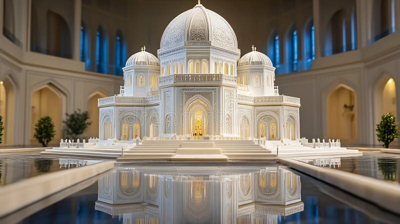 Generative AI Majestic White Architectural Structure with Reflective ...