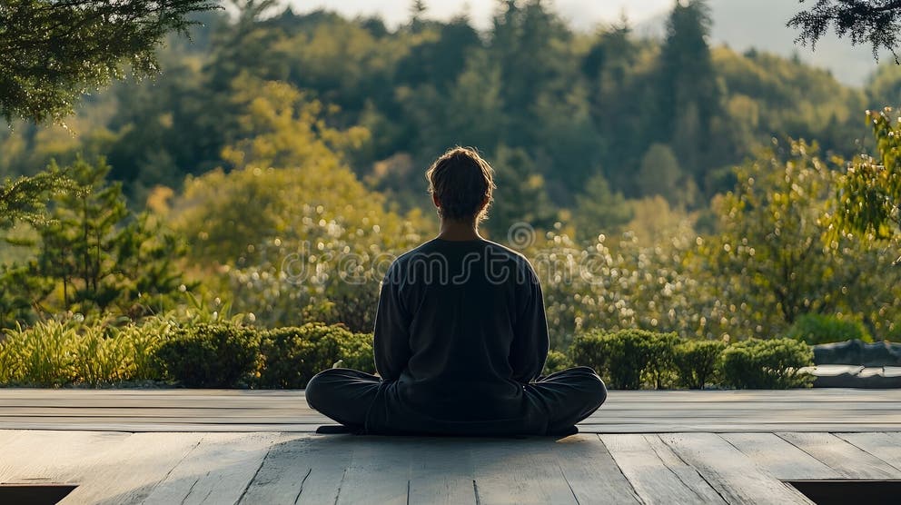Generative AI Man Practicing Mindfulness and Inner Peace in a Tranquil ...