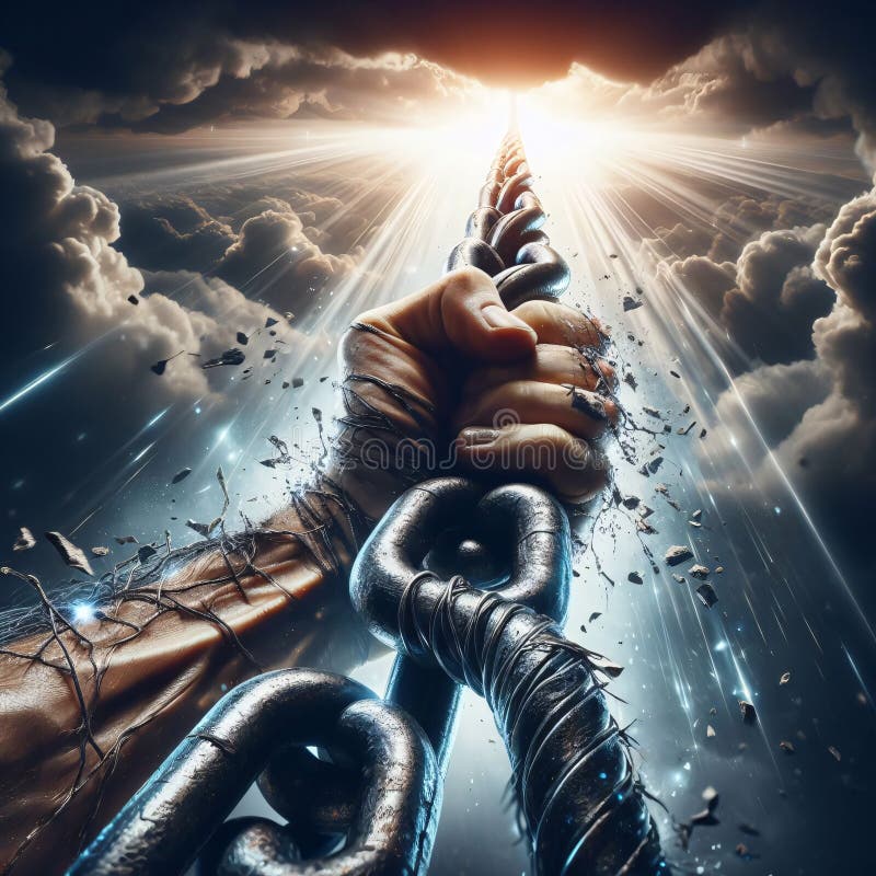 Generative AI, Man Pulling Strong Metal Chain Stock Illustration ...