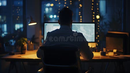 Late Night Computer Internet Work Concept Stock Illustrations – 240 ...