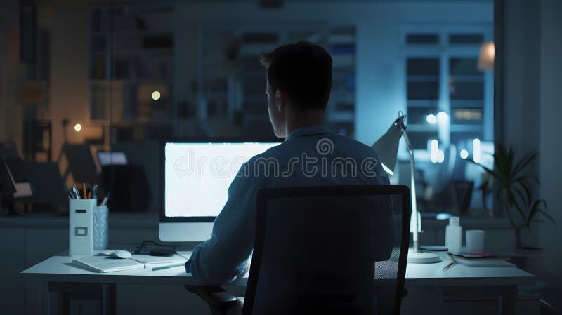 Late Night Computer Internet Work Concept Stock Illustrations – 240 ...